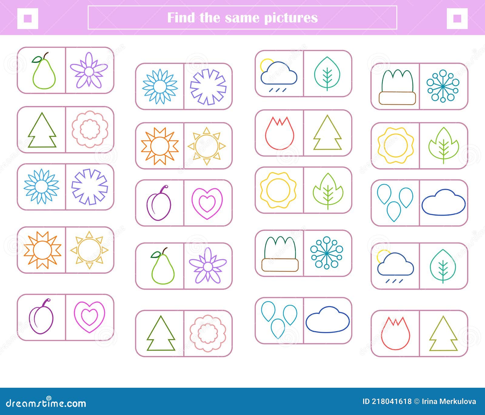 Logic Game for Children. Find and Connect Identical Shapes Stock Vector ...