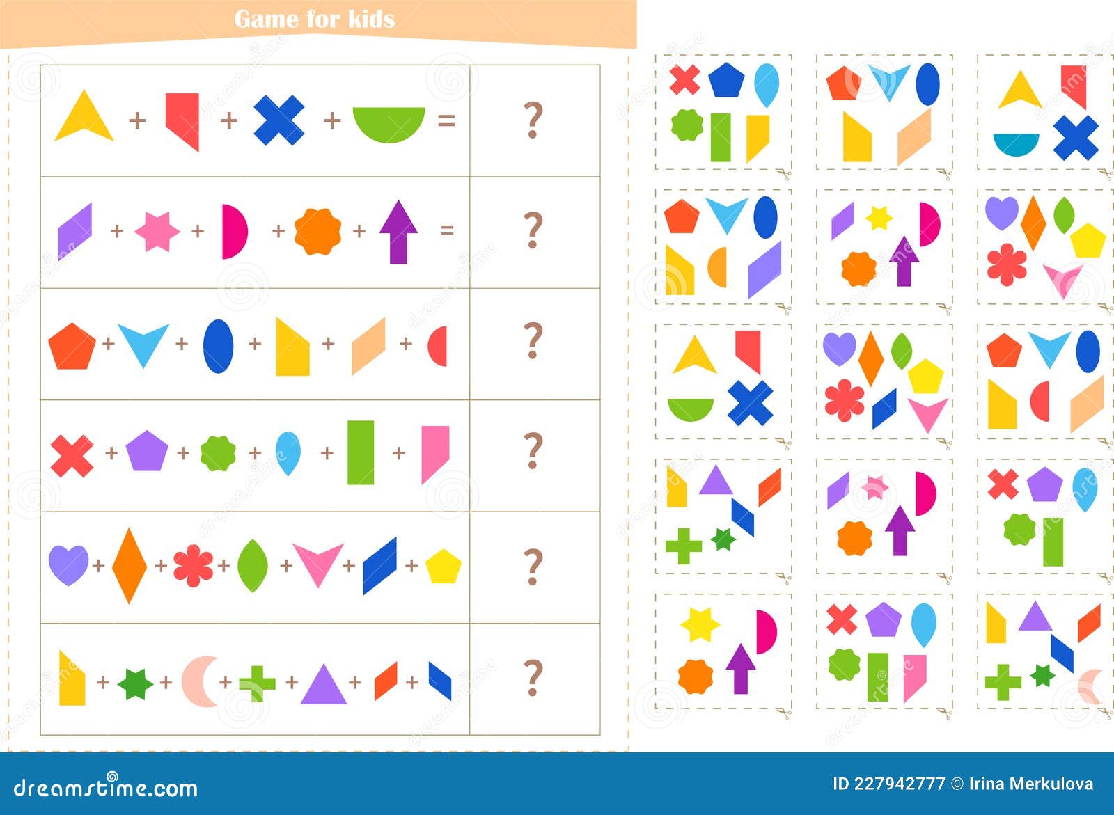 Logic Game for Children. Find the Correct Answer Card for Each Example ...