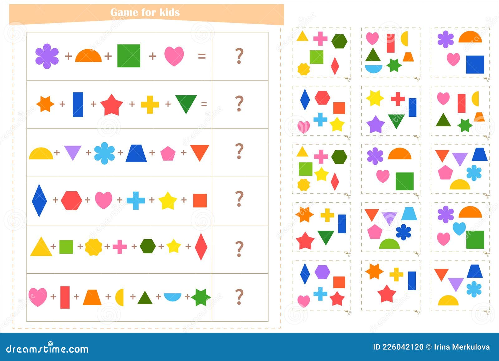 Logic Game for Children. Find the Correct Answer Card for Each Example ...