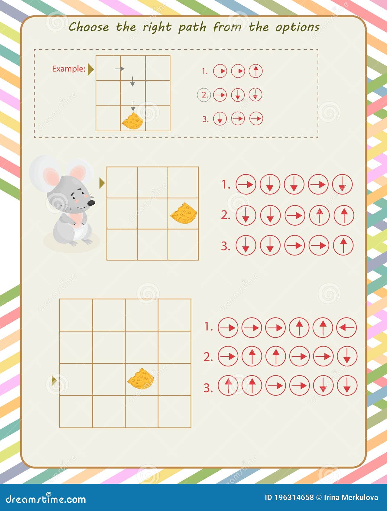 Logic Game for Children. Find the Correct Path According To the Arrows ...
