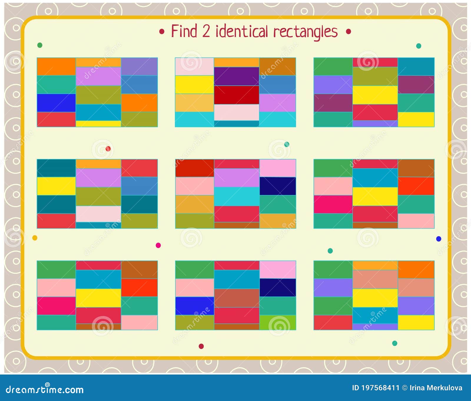 Logic Game for Children. Find 2 Identical Rectangles Stock Vector ...