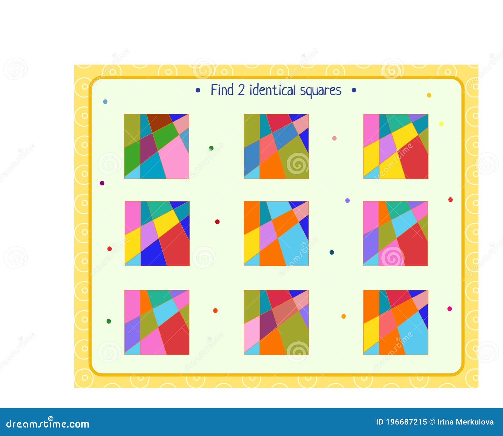 Logic Game for Children. Find 2 Identical Squares Stock Illustration ...