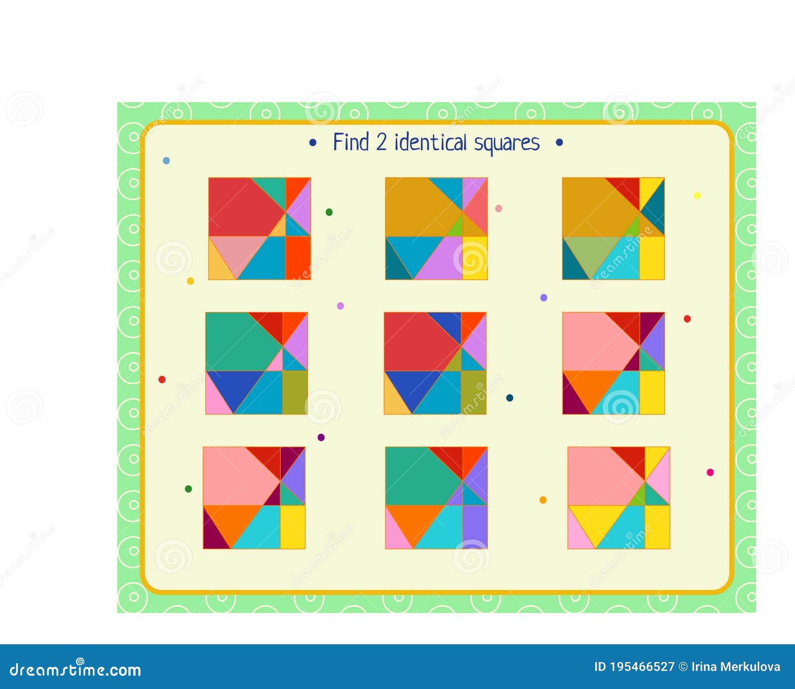 Logic Game for Children. Find 2 Identical Squares Stock Vector ...
