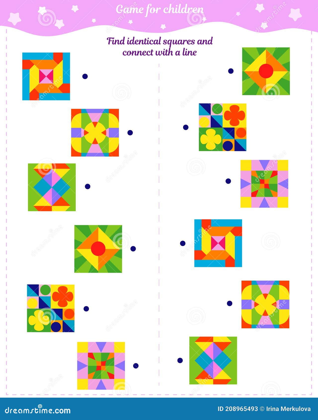 Logic Game for Children. Find the Same Squares and Connect Them with a ...