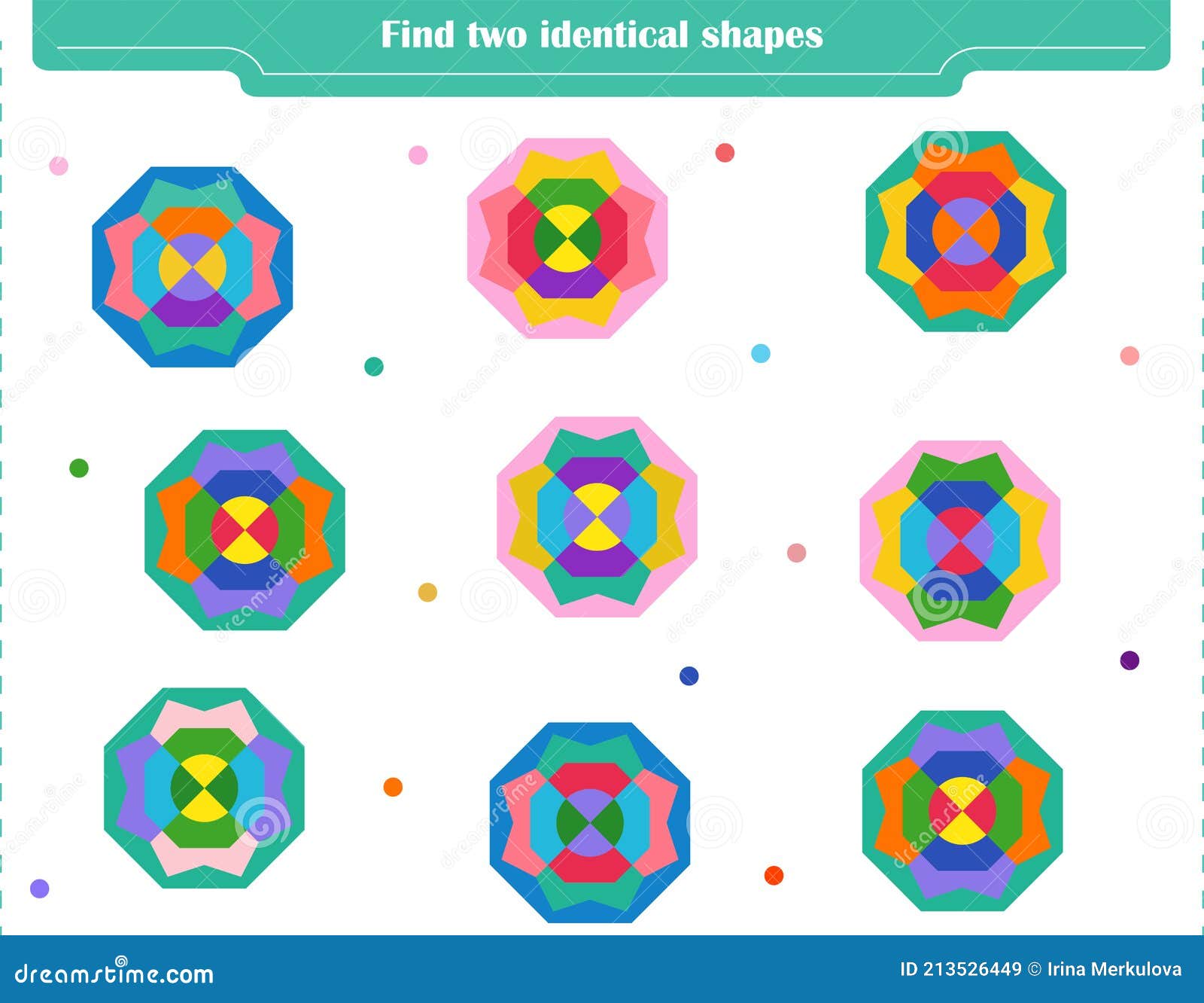 Logic Game for Children. Find Two Identical Shapes Stock Vector ...