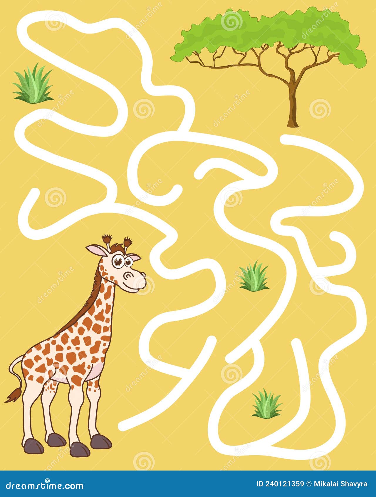 Help Giraffe To Find The Right Path To Zoo, Ball, Grass. 3 Entrances, 3 ...