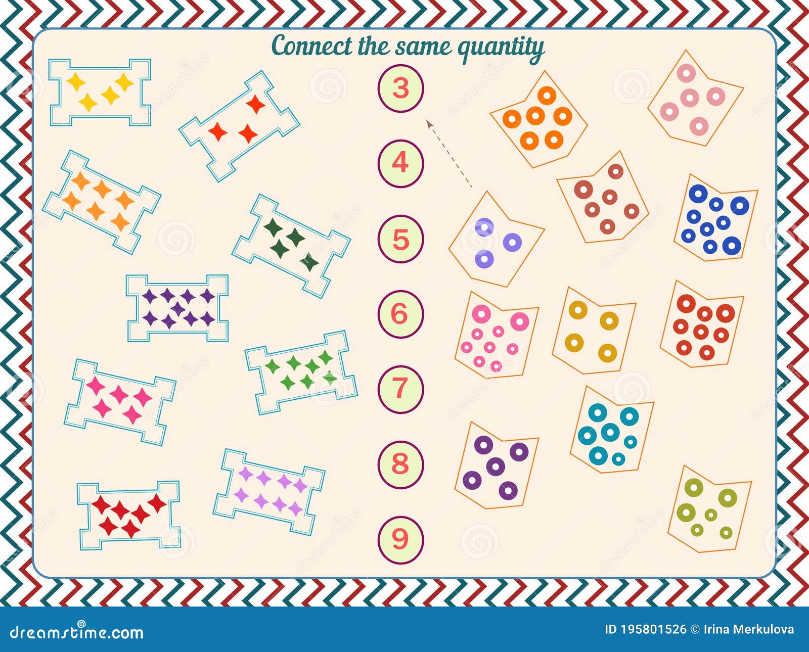 Logic Game for Preschoolers. Connect the Same Quantity Stock Vector ...