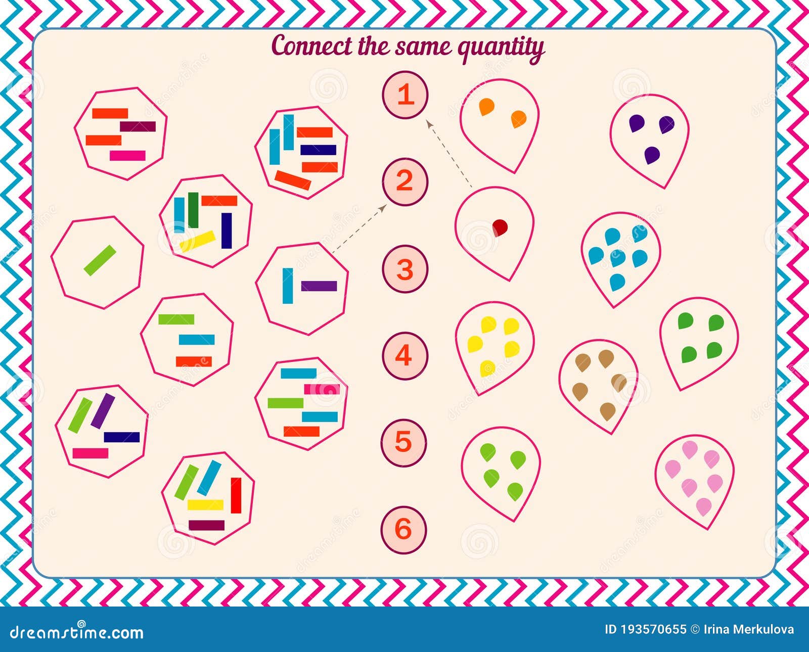 Logic Game for Preschoolers. Connect the Same Quantity Stock Vector ...