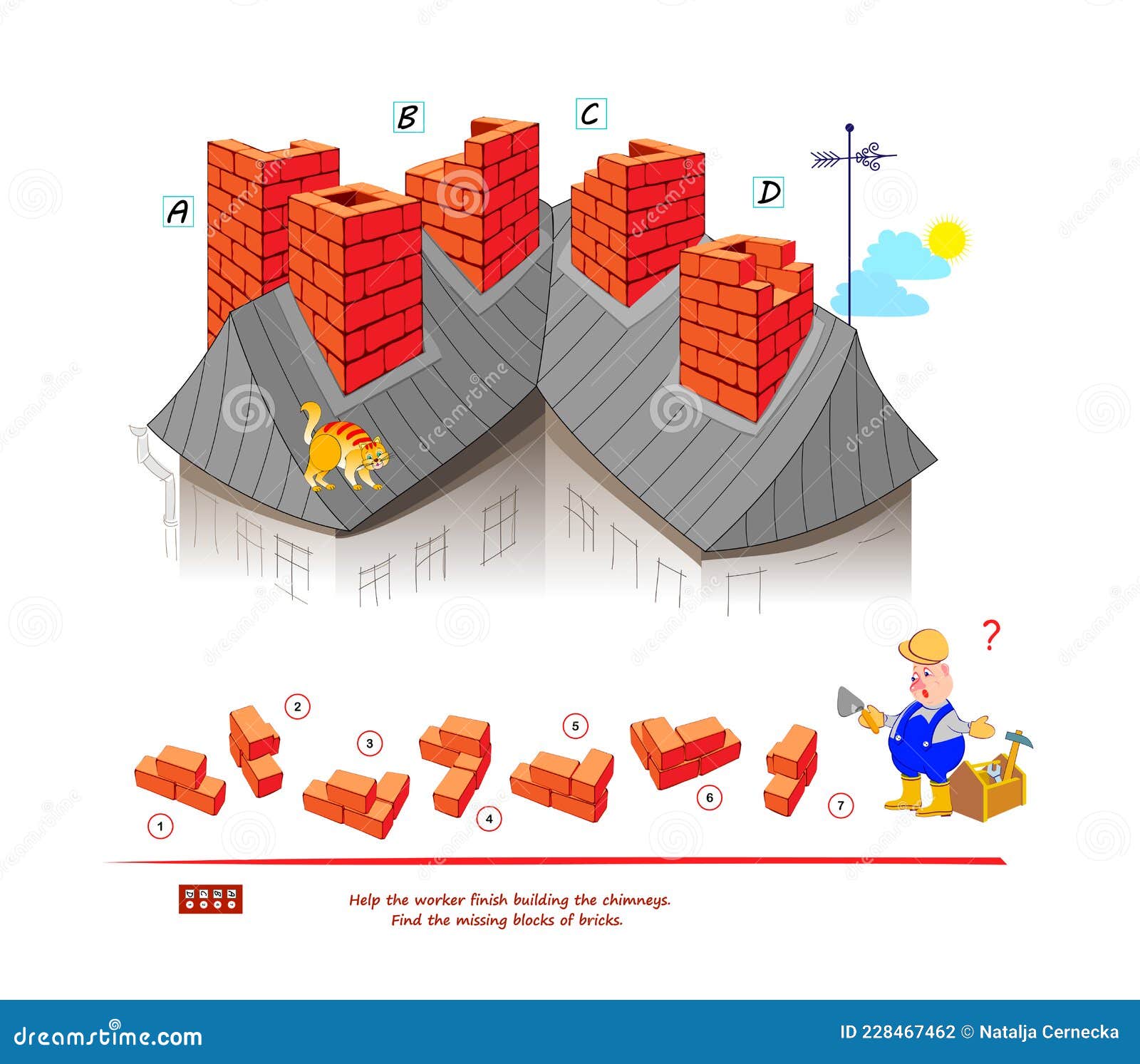 Logic Game for Smartest. 3D Puzzle. Help the Worker Finish Building the ...