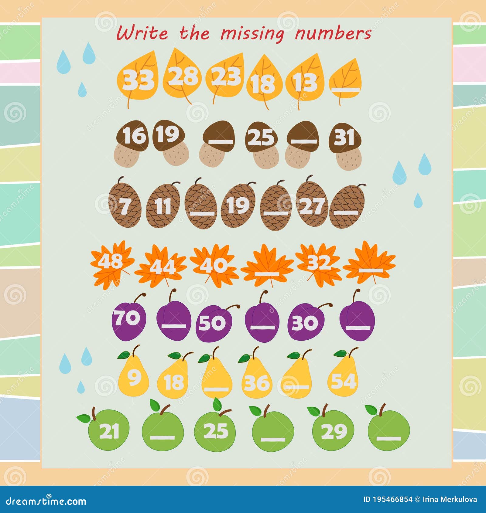 Logic Math Game for Children. Write the Missing Numbers on the Dashes ...