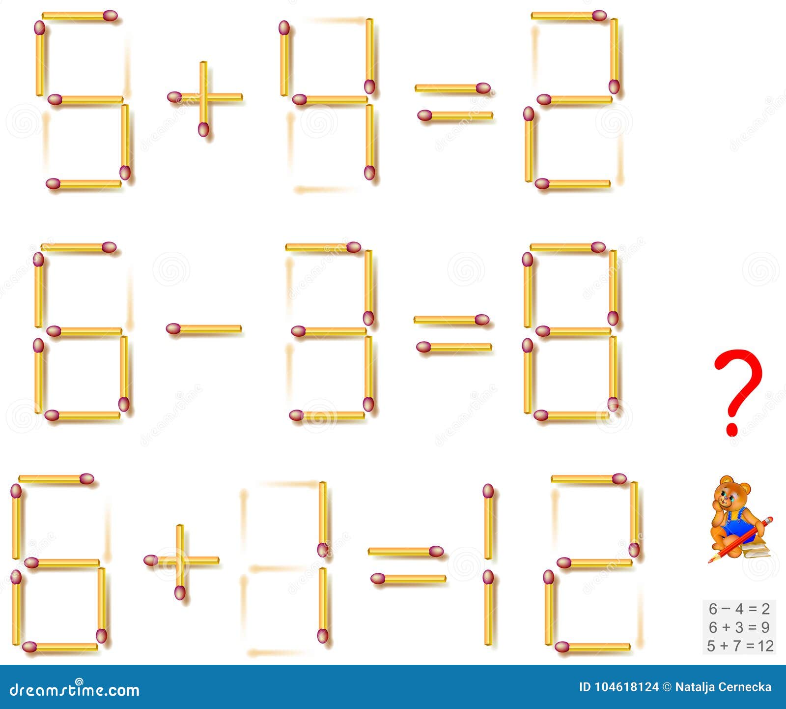 Move Onr Matchstick Game Example And Template. Math And Logic Puzzle ...