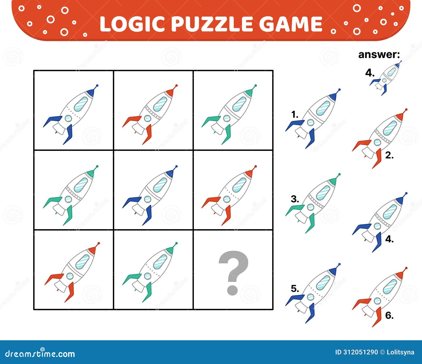 Logic Puzzle Game. Cartoon Rocket. for Kids. Cartoon Stock Vector ...