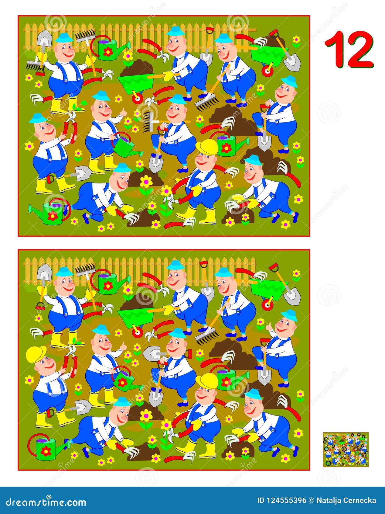 Logic Puzzle Game for Children and Adults. Need To Find 12 Differences ...