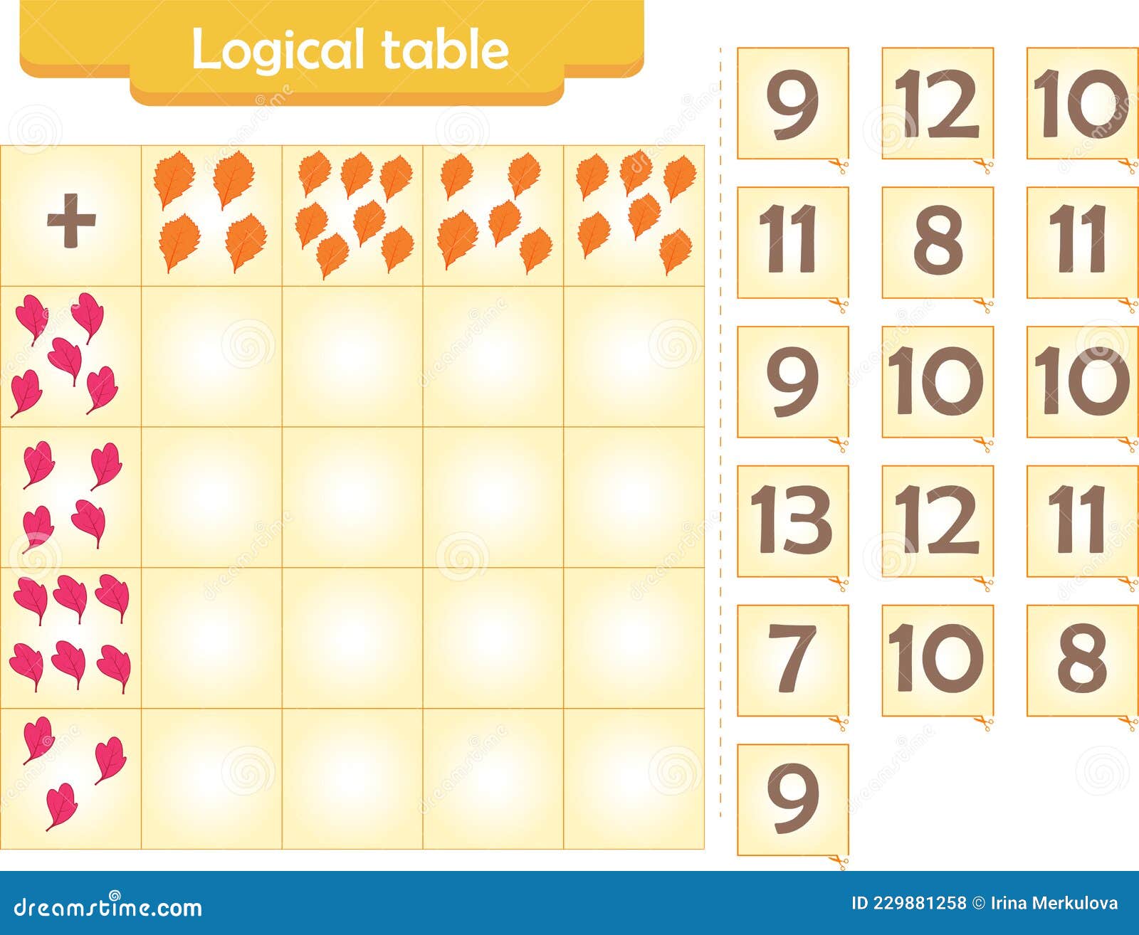 Logic Puzzle Game for Children. Fill in Empty Cells Stock Vector ...