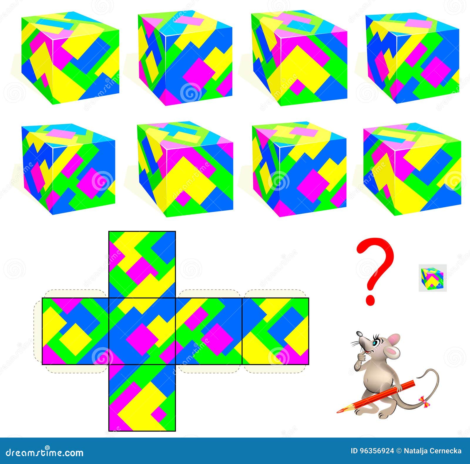 Logic Puzzle Game. Find the only One Cube that Corresponds To Pattern ...