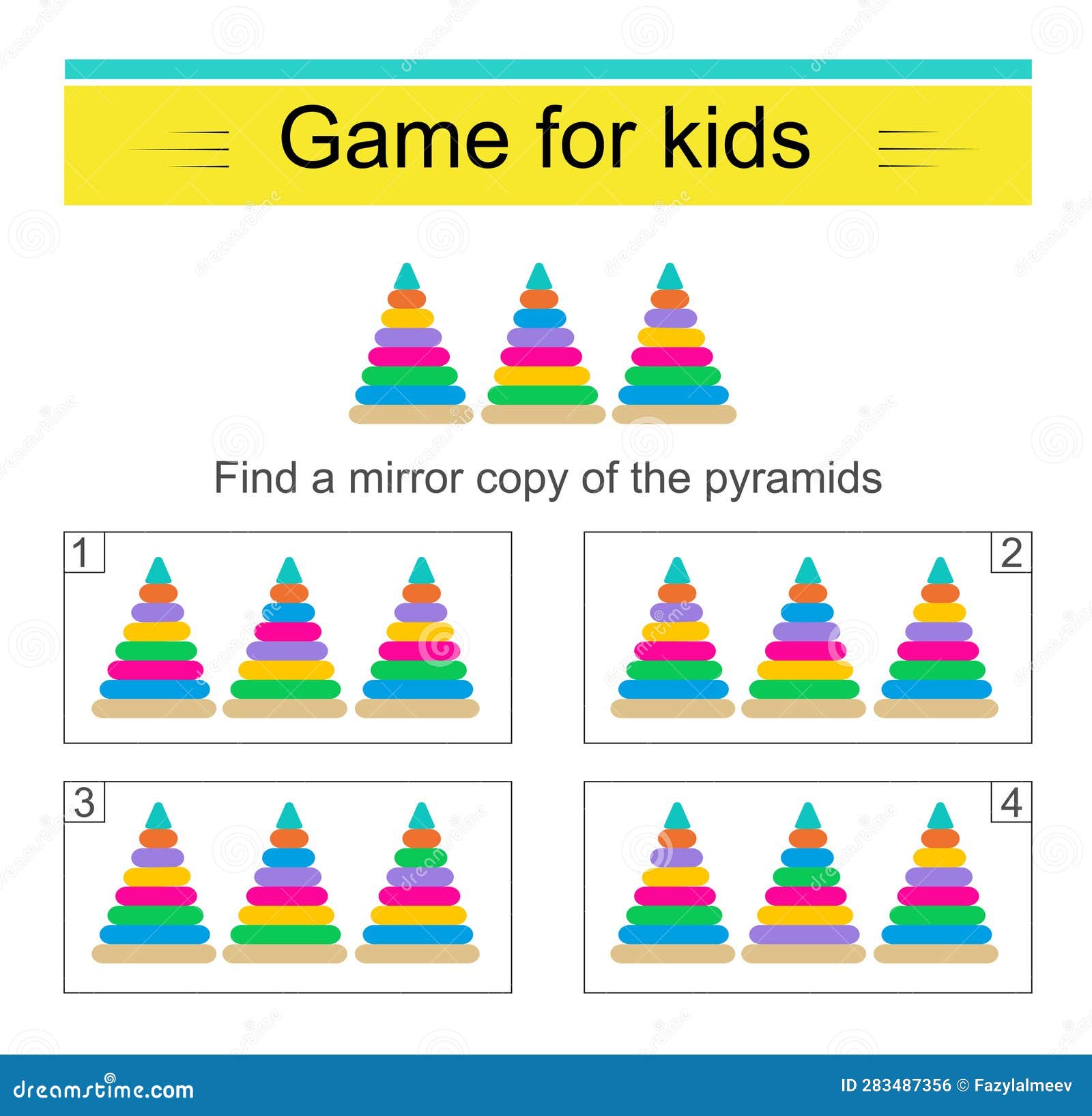 Logic Puzzle Game for Kids. Find the Correct Mirror Image of the ...