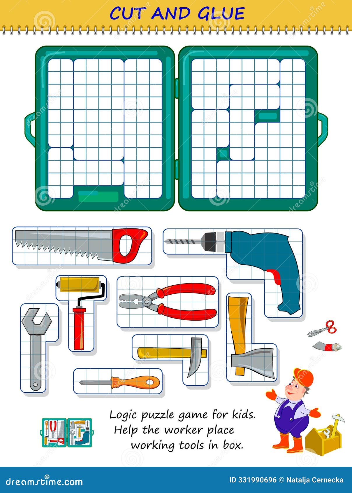 Logic Puzzle Game for Kids. Help the Worker Place Working Tools in Box ...
