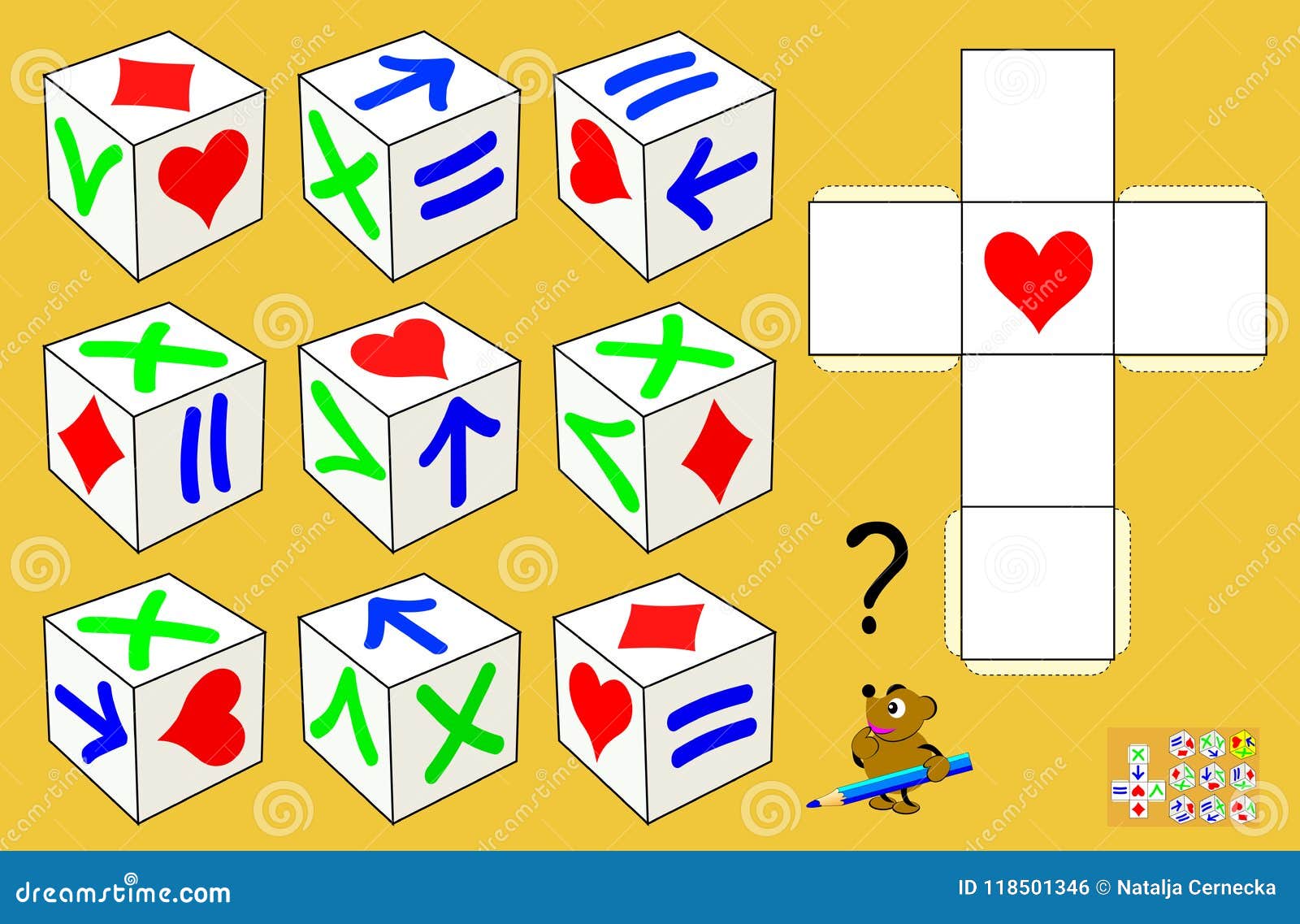 Logic Puzzle Game. Need To Find 8 Identical Cubes and Draw Their ...