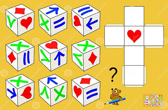 Logic Puzzle Game. Need To Find 8 Identical Cubes and Draw Their Pattern. Which of Cubes Differs ...