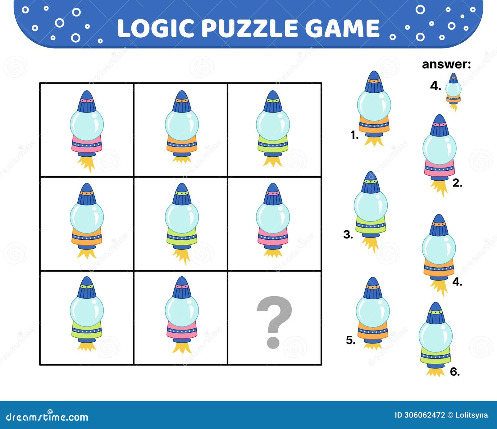 Logic Puzzle Game. Spaceship with Fire. for Kids. Cartoon Stock ...