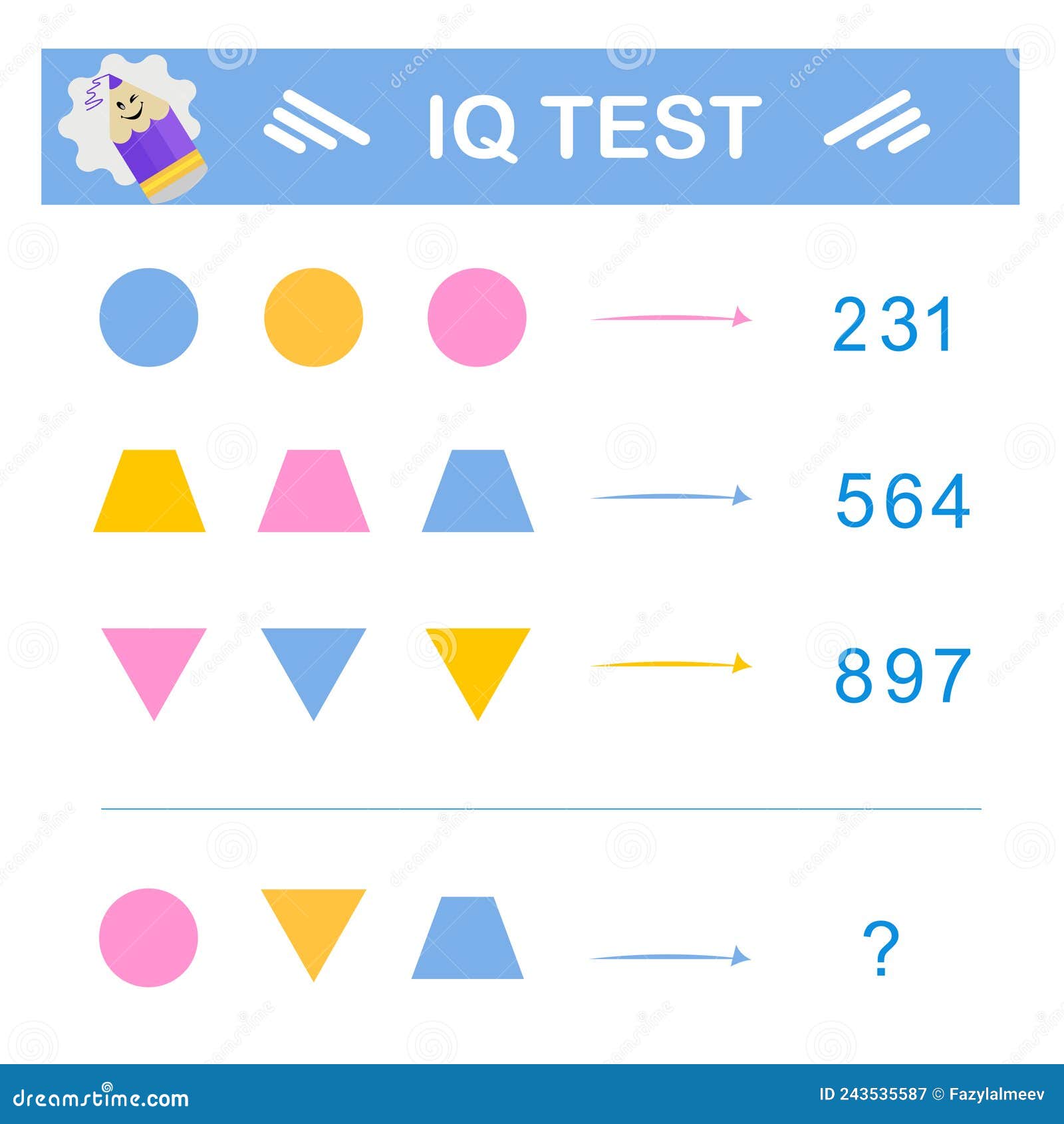 IQ Test, Visual Intelligence. Preschool Worksheet Activity. Cartoon ...