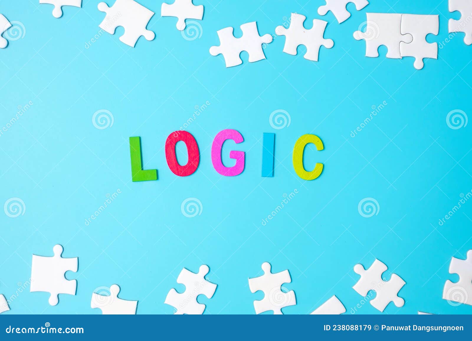 LOGIC Text with White Puzzle Jigsaw Pieces on Blue Background. Concepts ...