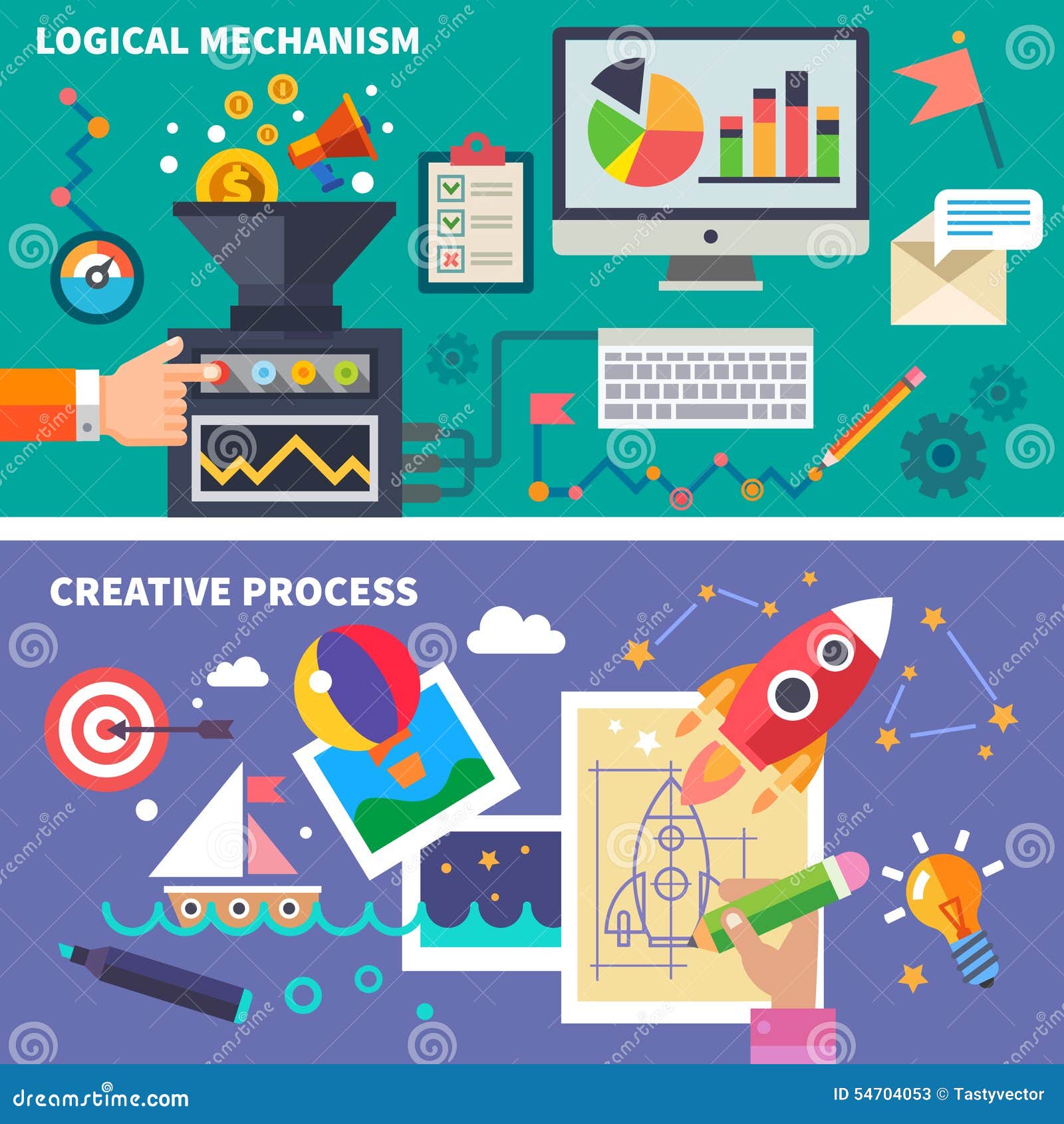 Logical and the Creative Process Stock Illustration - Illustration of ...