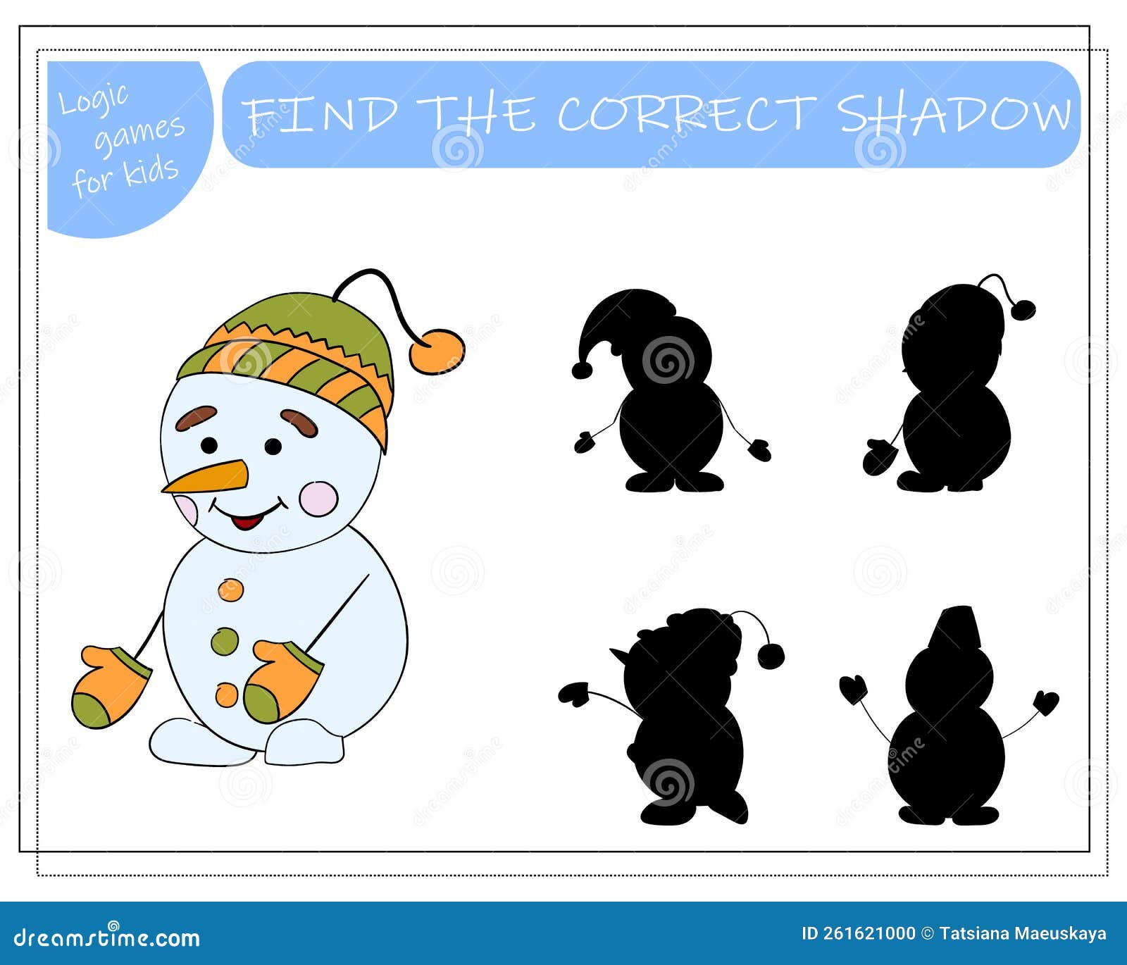 A Logical Game for Children Find the Right Shadow, Snowman. Vector ...