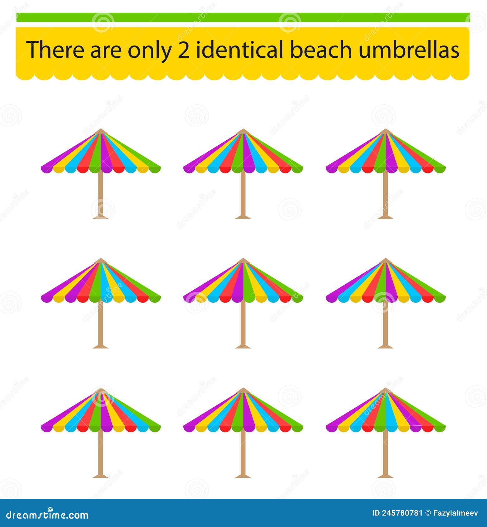 Logical Game. Need To Find Two Identical Beach Umbrellas. Visual ...