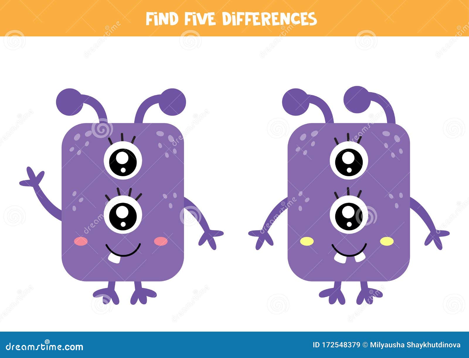 Logical Game. Find Differences between Cute Monsters Stock Vector ...
