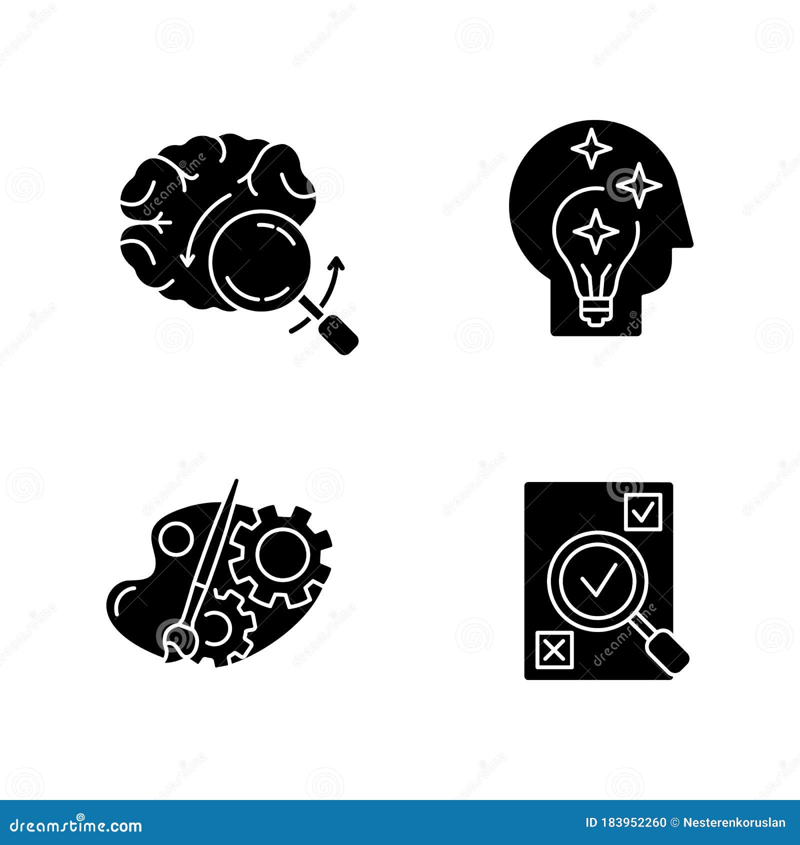 Logical Mind Black Glyph Icons Set on White Space Stock Vector ...