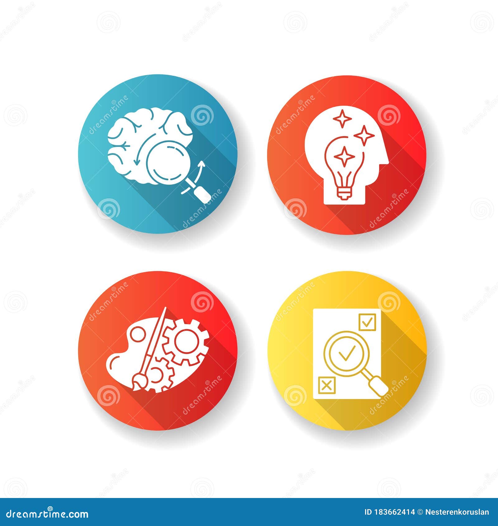 Logical Mind Flat Design Long Shadow Glyph Icons Set Stock Vector ...