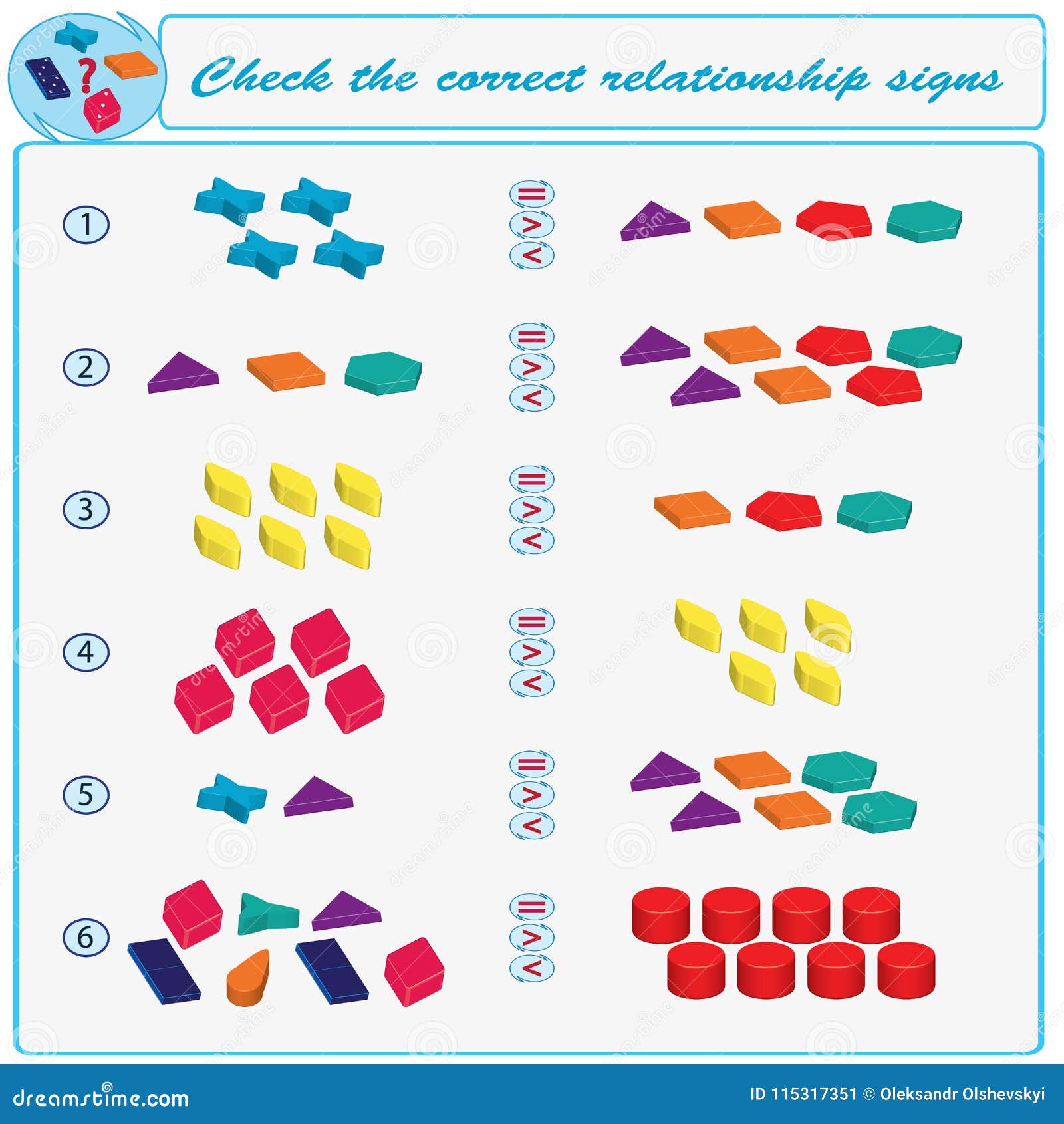 Logical Task. Check the Correct Relationship Signs Stock Vector ...