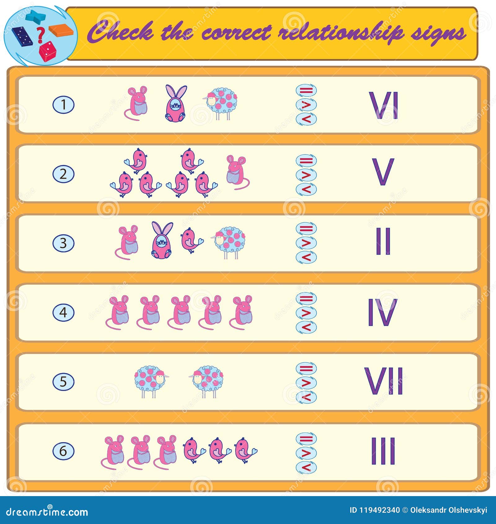 Logical Task. Check the Correct Relationship Signs Stock Vector ...
