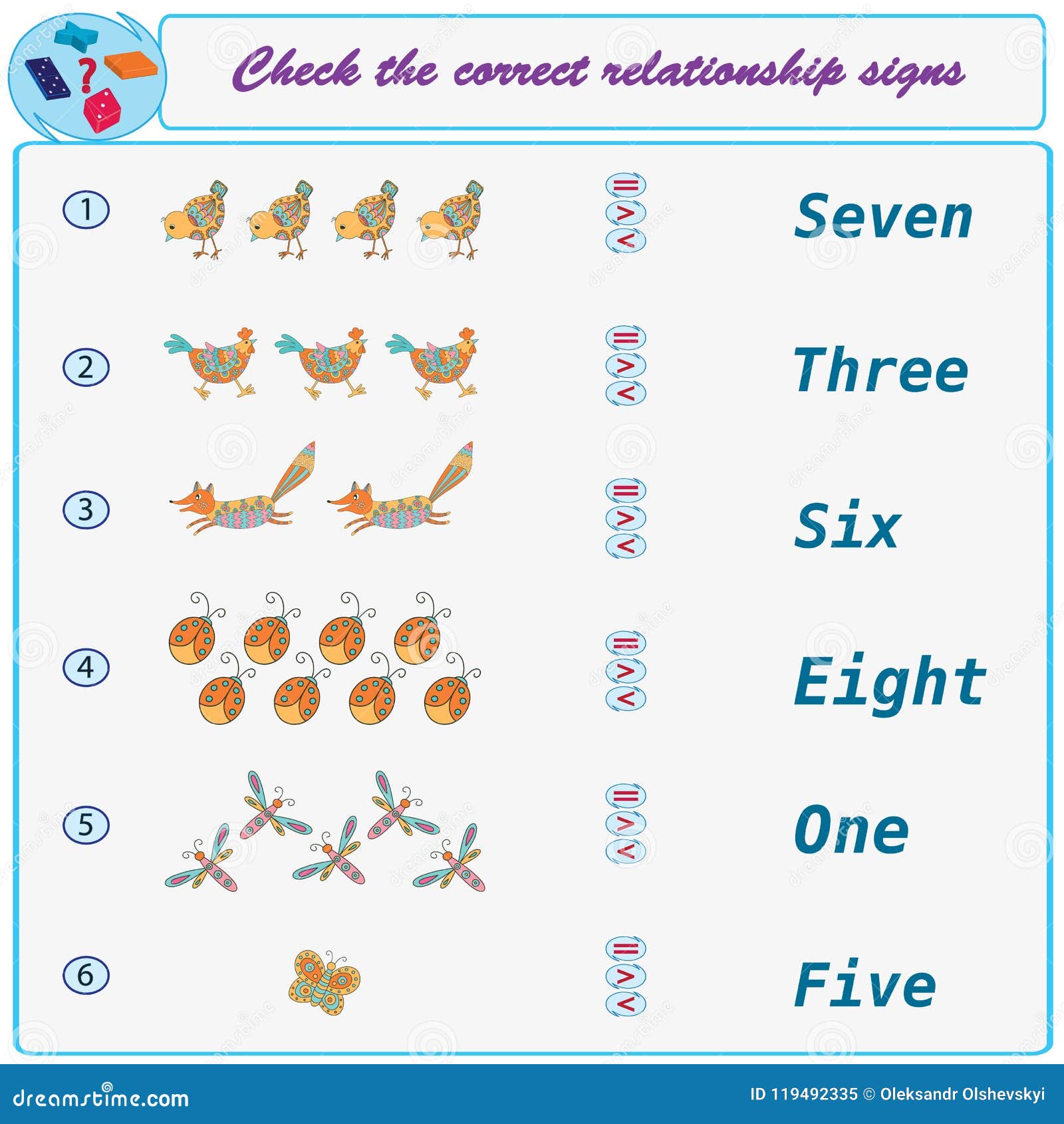 Logical Task. Check the Correct Relationship Signs Stock Vector ...