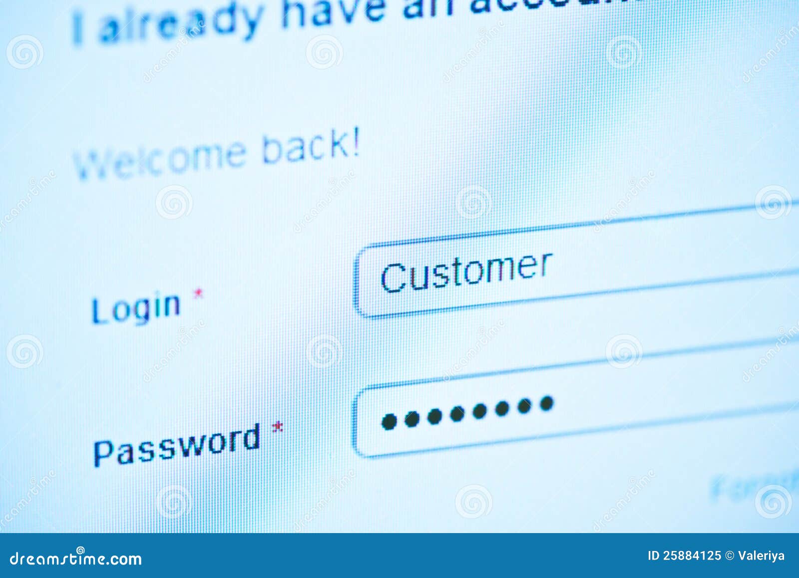 Login. Blue Computer Screen Macro Stock Image - Image of username ...