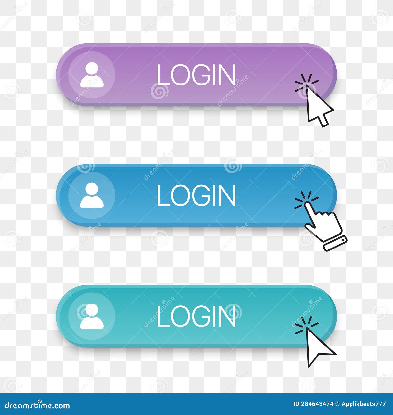 Login Button Icon Collection with Different Clicking Hand Cursor Stock ...