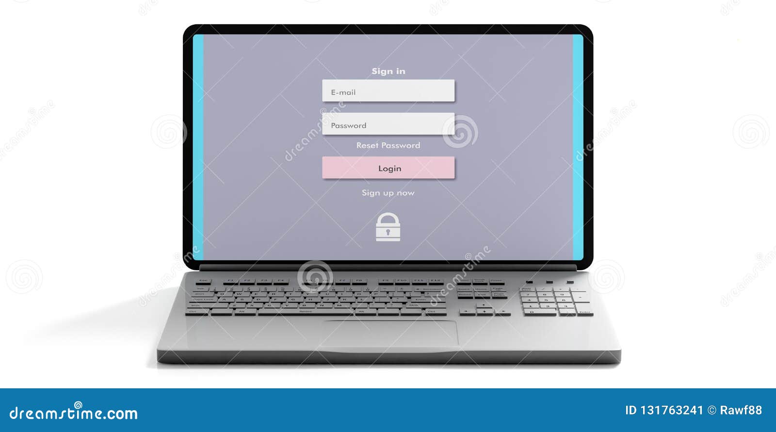 Login on a Computer Laptop Screen Isolated on White Background, Front ...