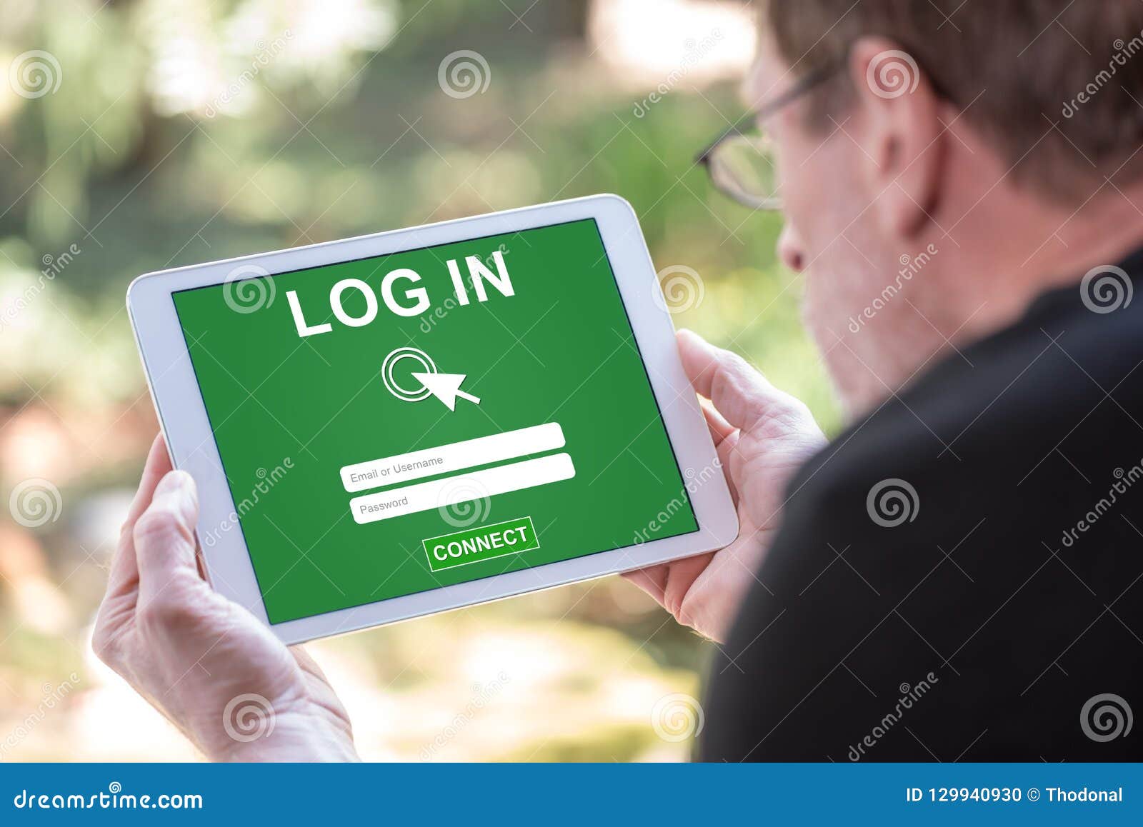 Login concept on a tablet stock photo. Image of register - 129940930