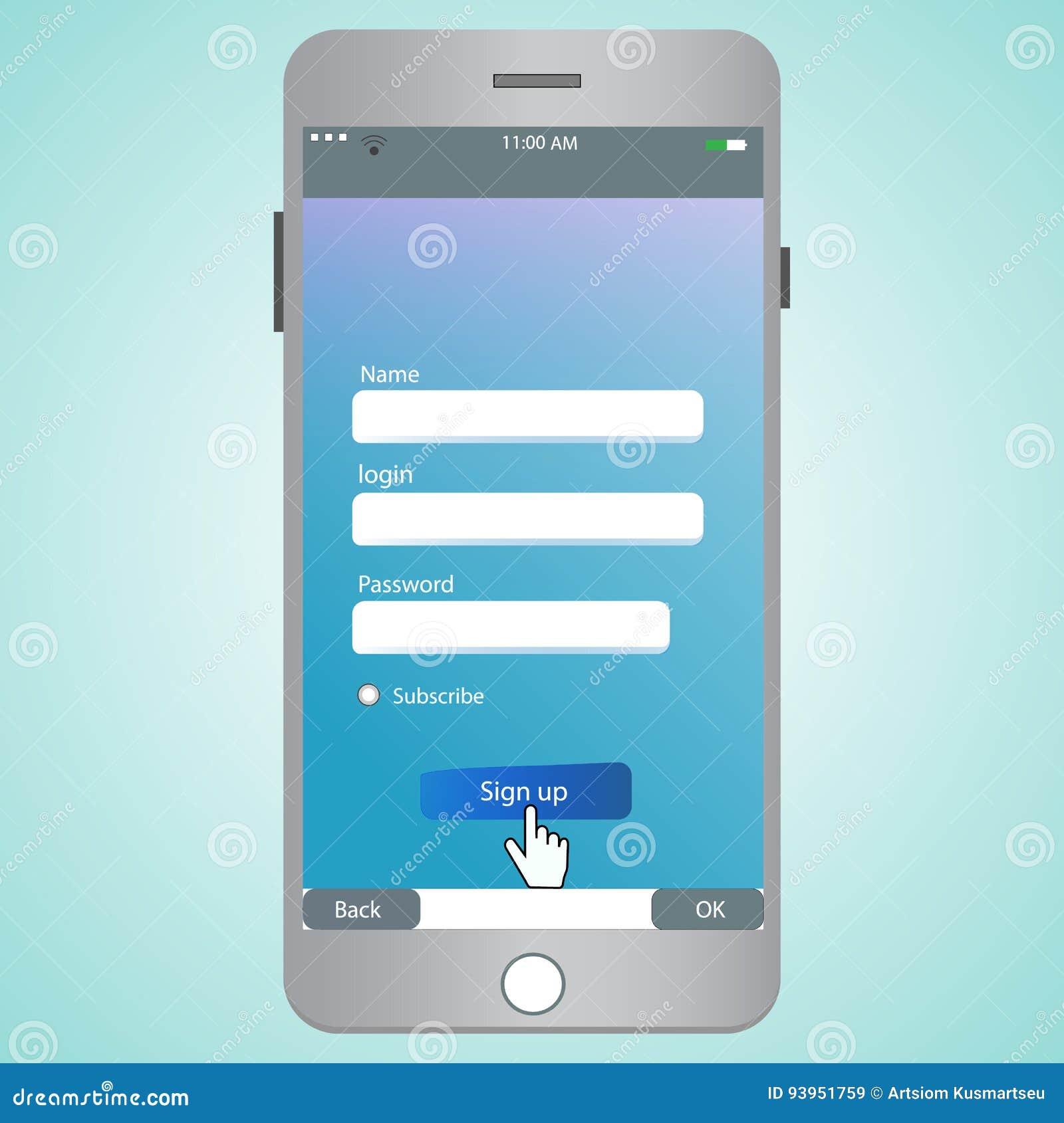Login form for mobile stock vector. Illustration of register - 93951759