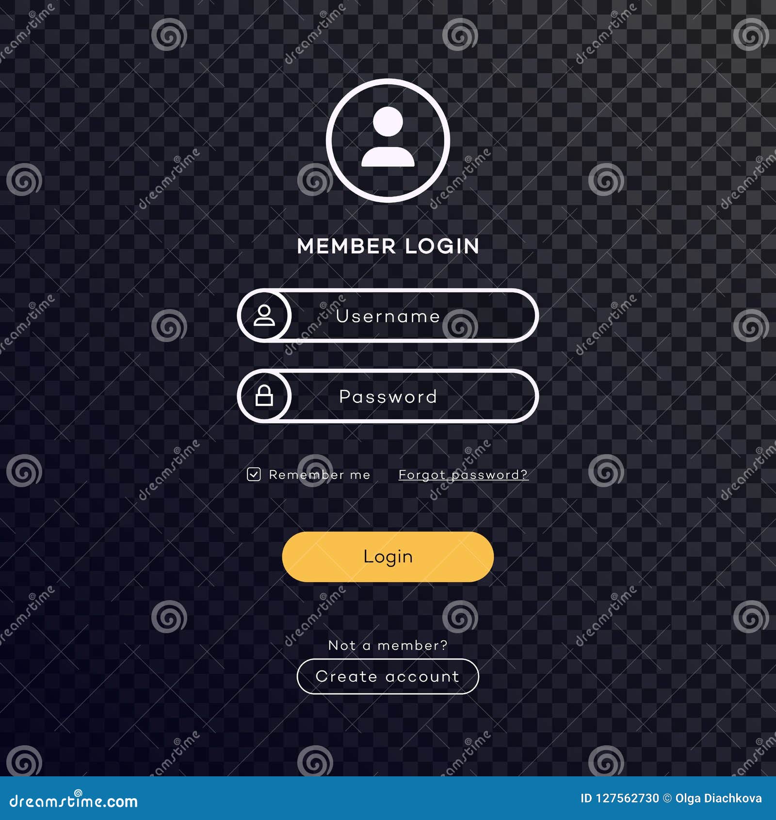 Login Form Page Dark Theme on Transparent Background Stock Vector ...