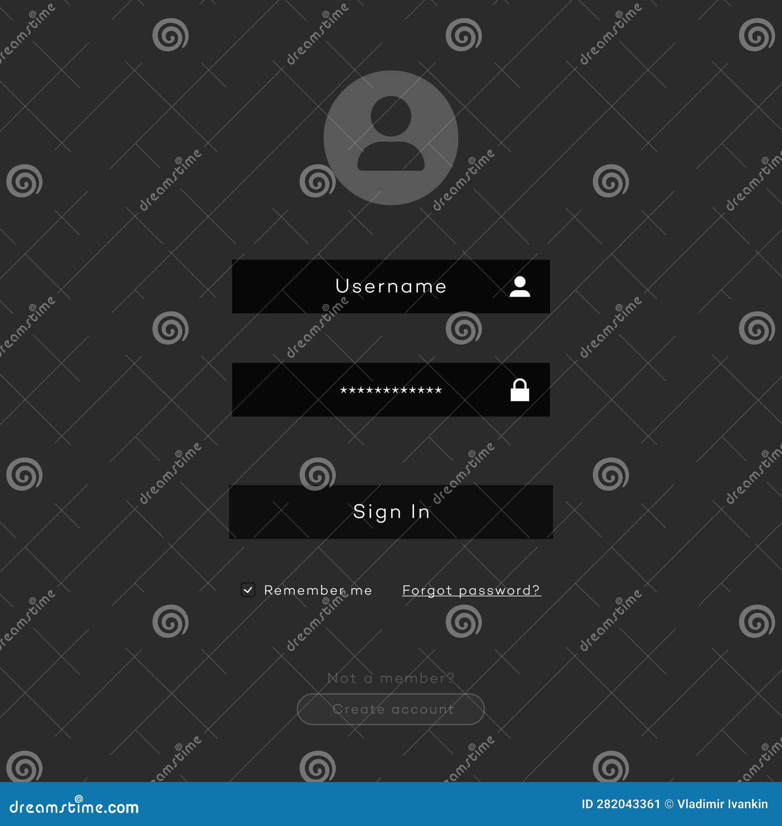 Login Form Page Template Dark Theme Flat Style Stock Vector ...