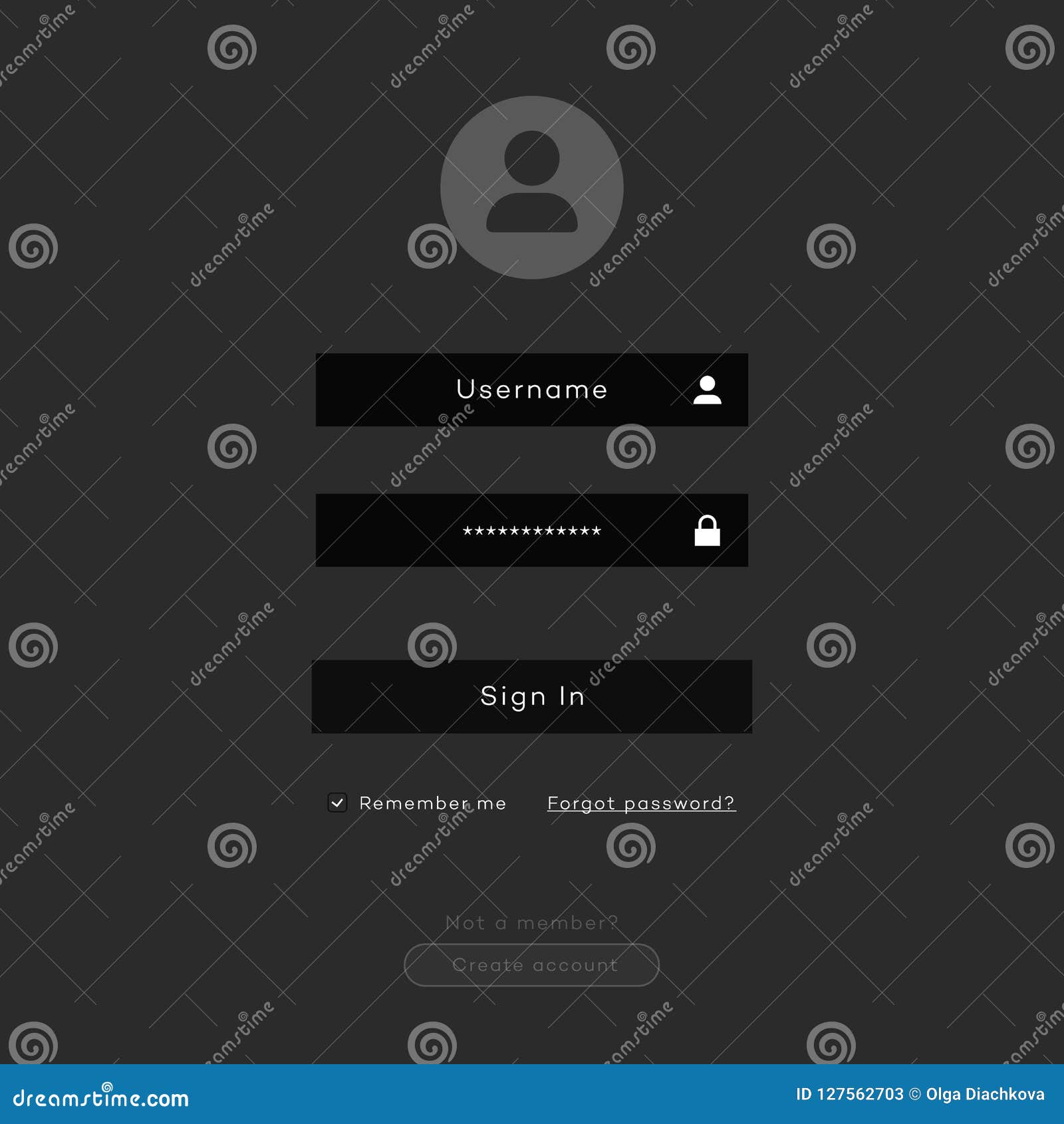 Login Form Page Template Dark Theme Flat Style Stock Vector ...