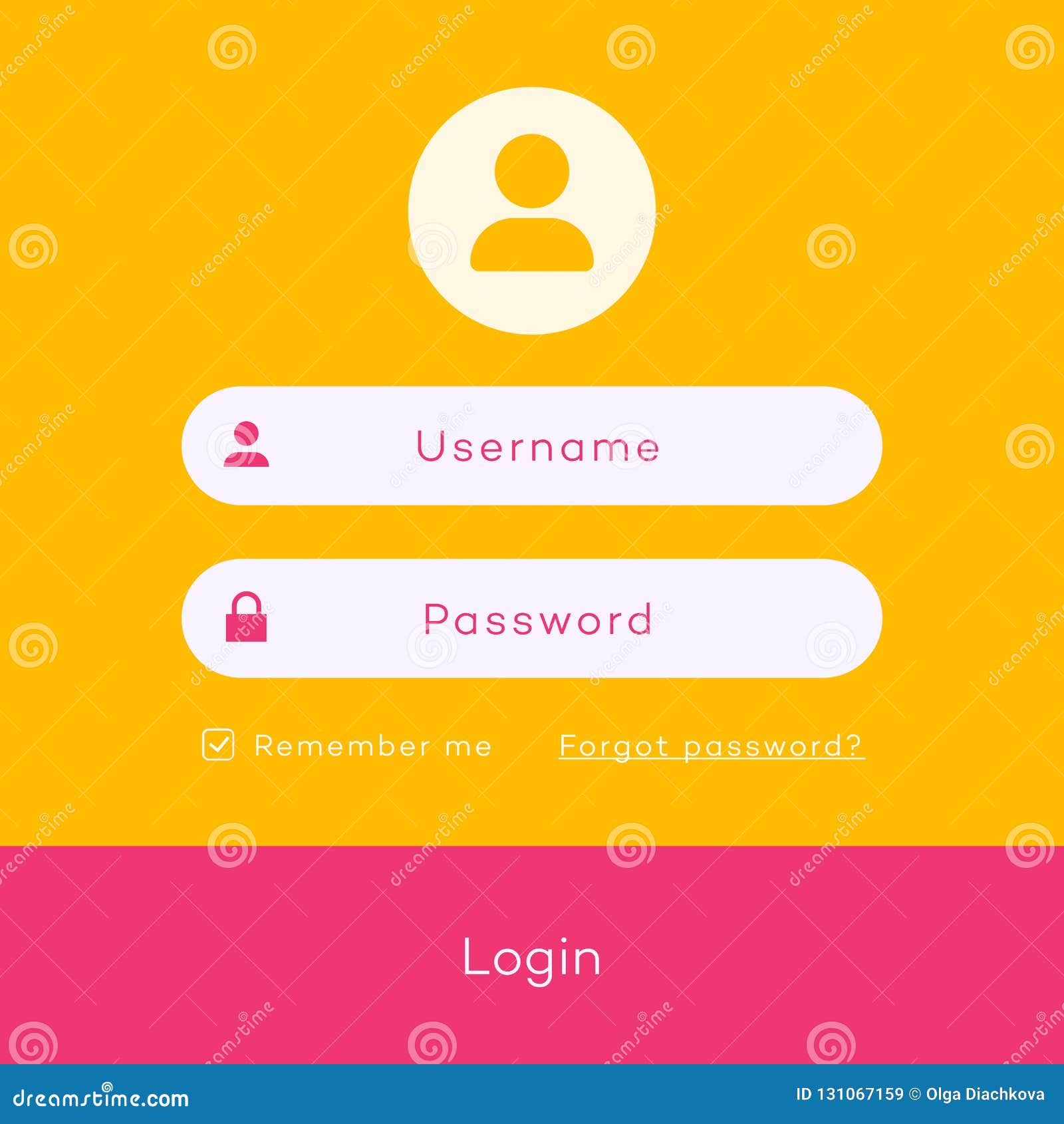 Login Form Page Template on Flat Style Background for Online ...