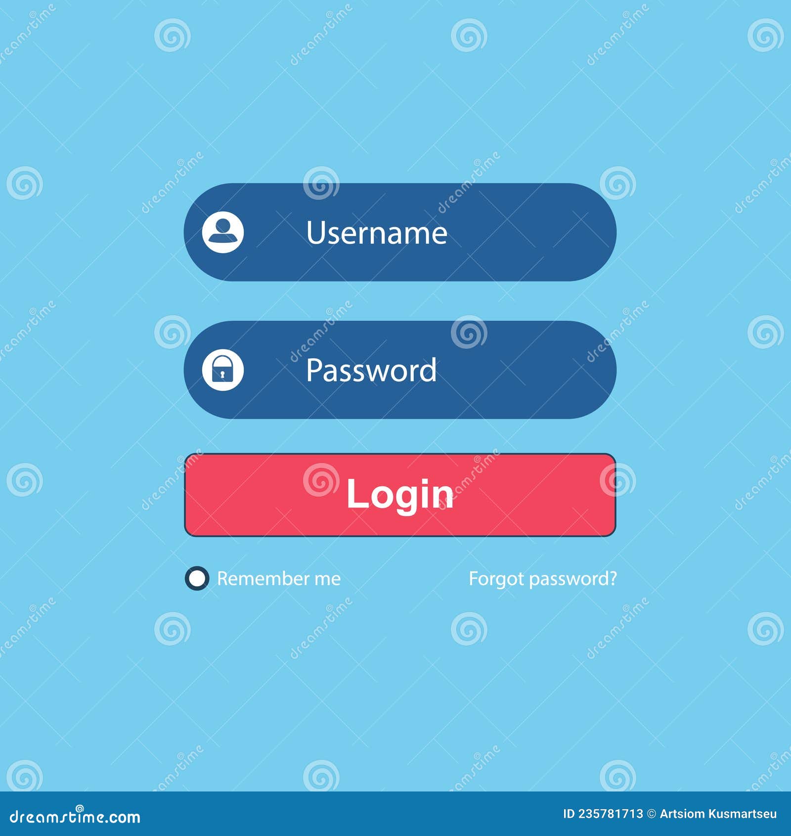 Login Form Vector with Icon on Blue Background Stock Vector ...