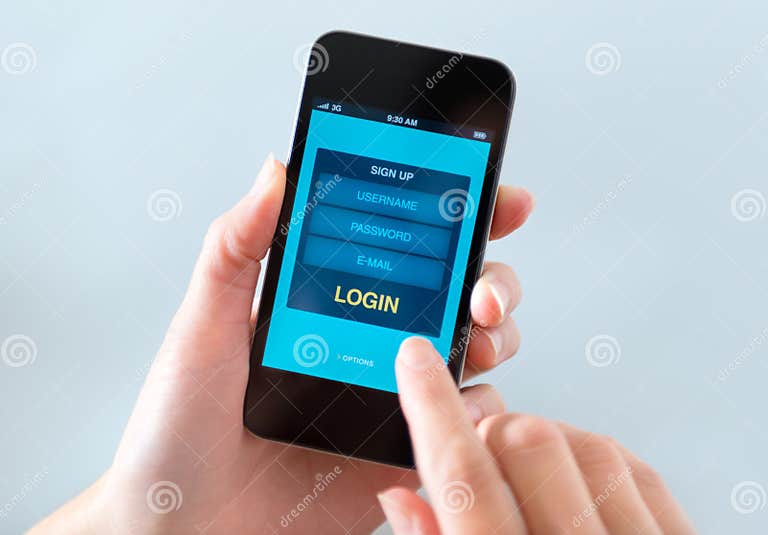 Login Form Window on Mobile Phone Stock Photo - Image of device, button ...