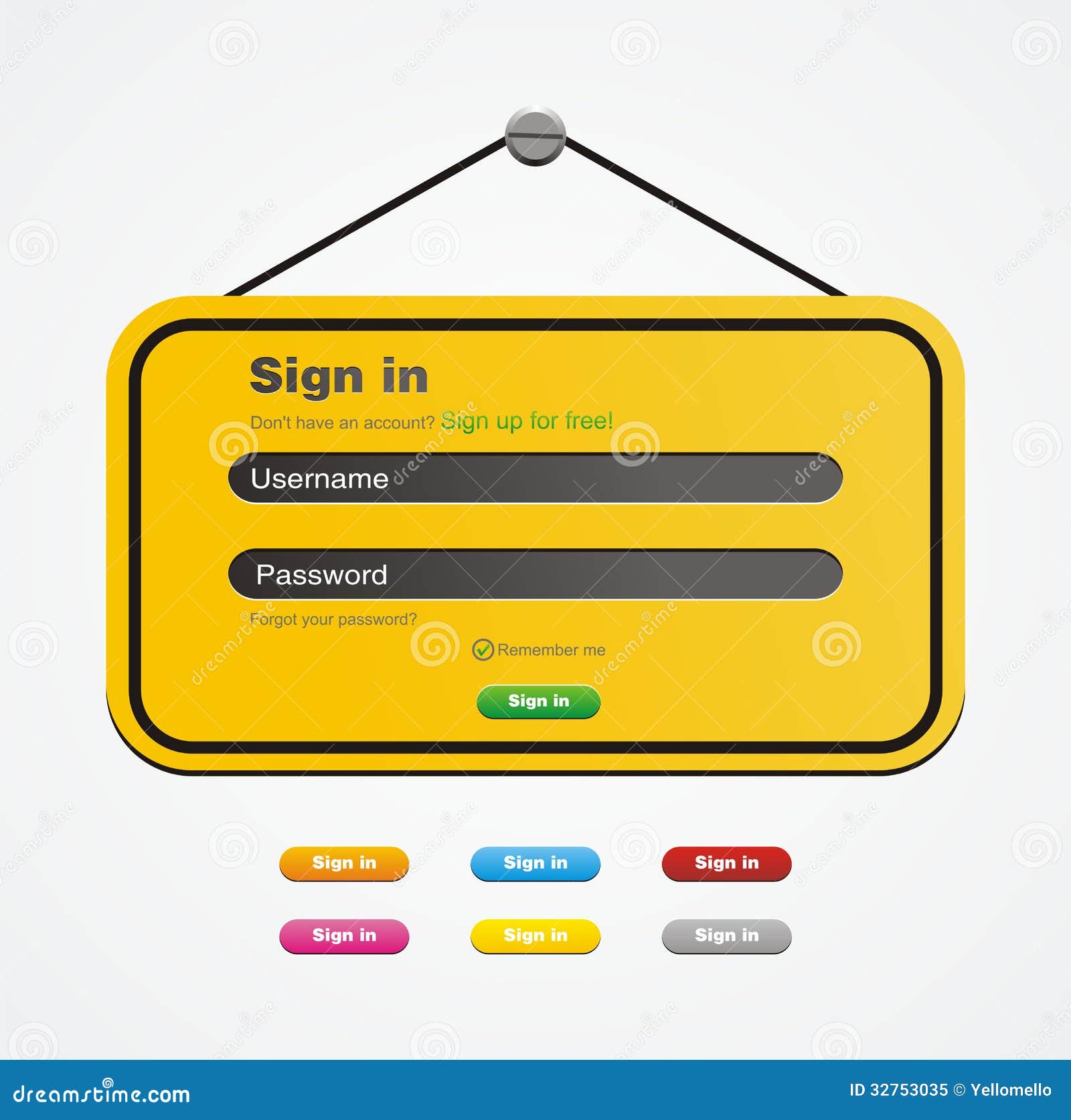 Login Form - Yellow Sign Style Stock Illustration - Illustration of ...
