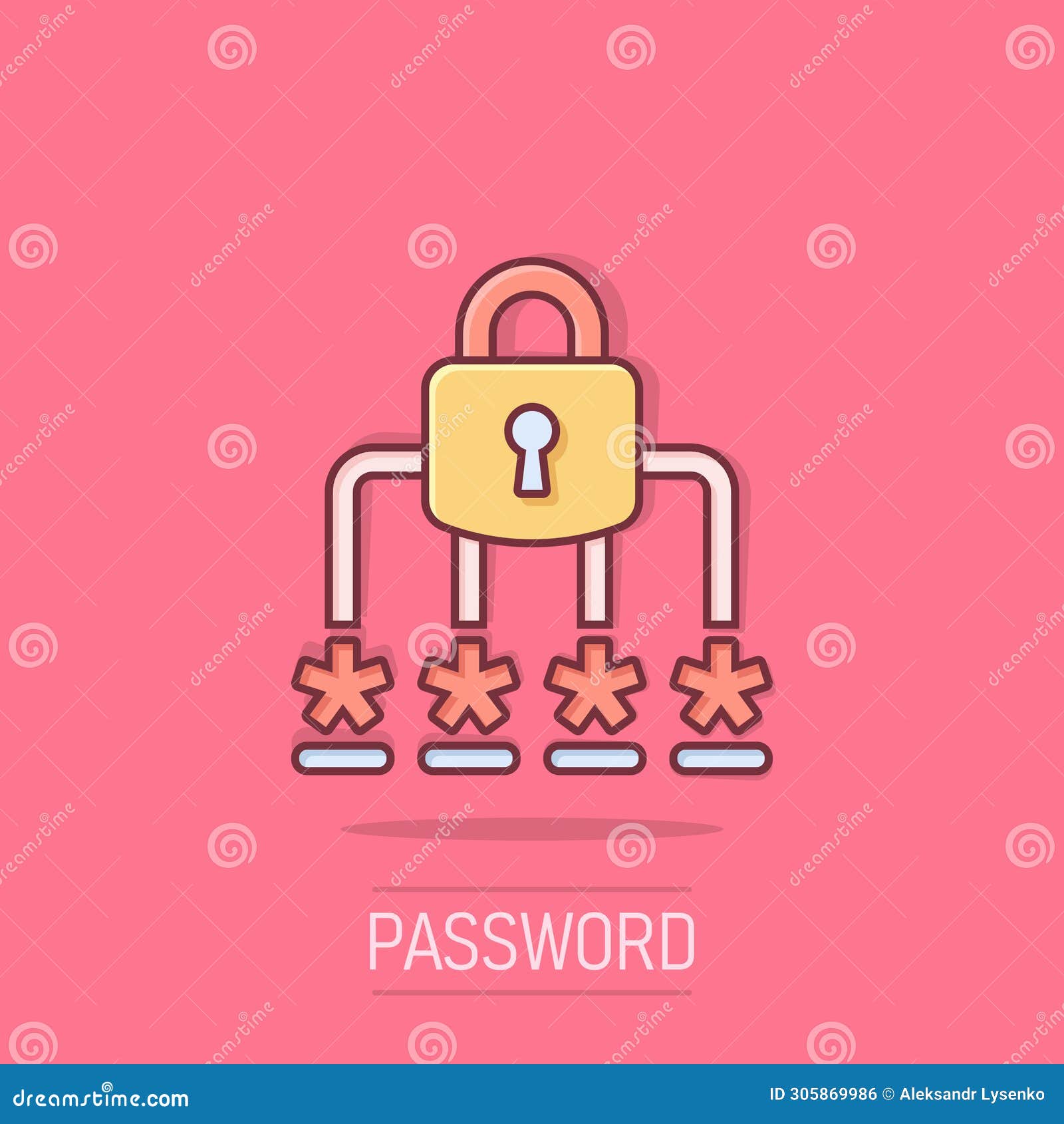 Login Icon in Comic Style. Password Access Cartoon Vector Illustration ...