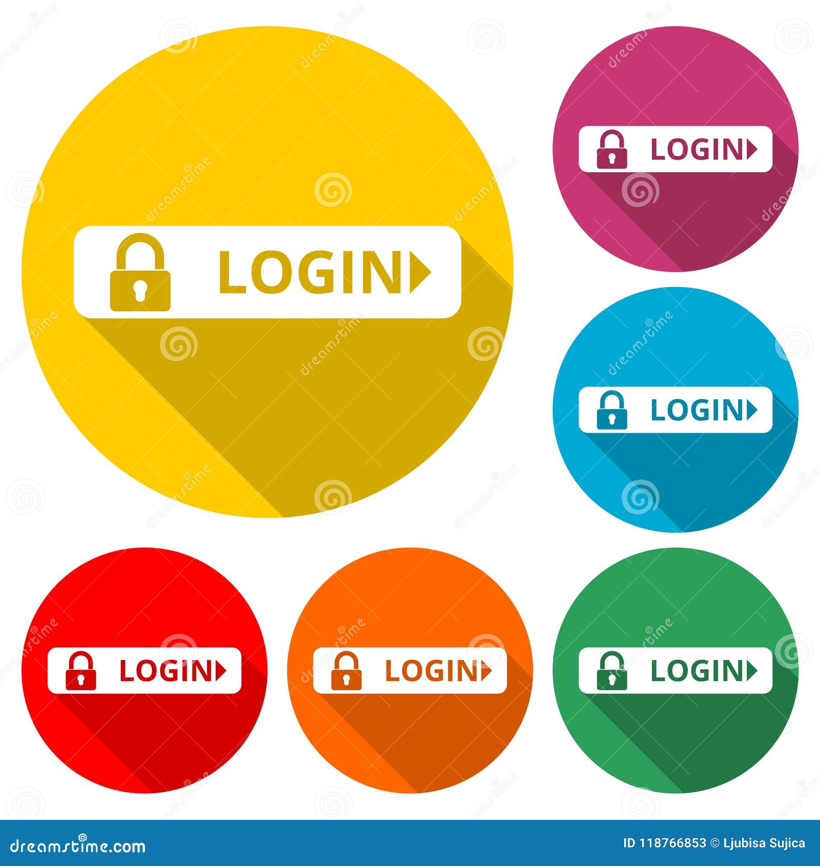 Login Icon, Secure Access Button, Color Icon with Long Shadow Stock ...