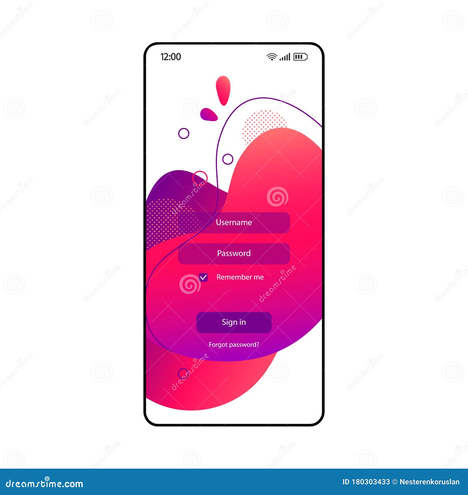 Login Page Smartphone Interface Vector Fluid Template. Mobile App Pink ...